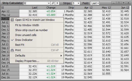 Strip Calculator Menu Options