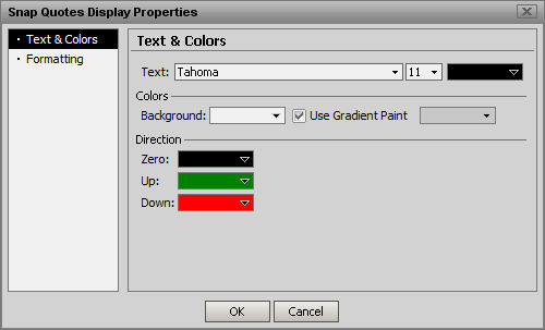 Snap Quote Display Properties